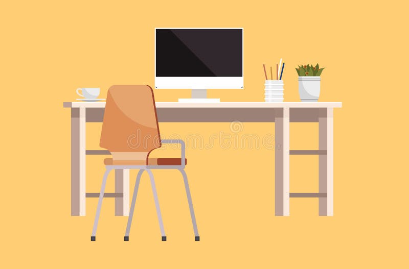Design of Modern Empty Office Working Place Front View Desk, Chair ...
