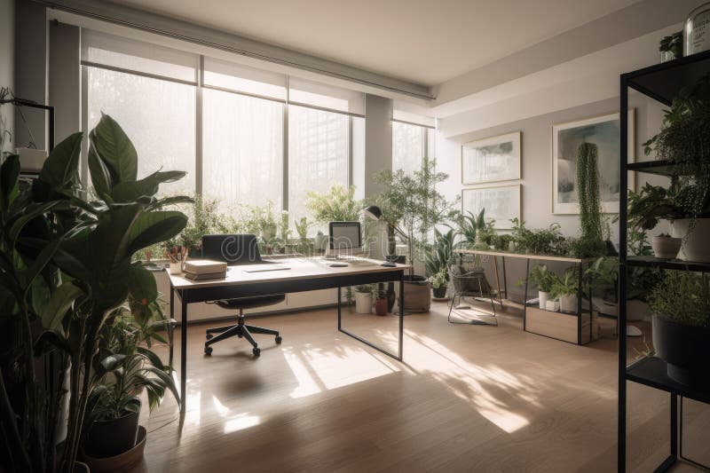 Comfortable Office Environment Concept Line Icons with Text Stock ...