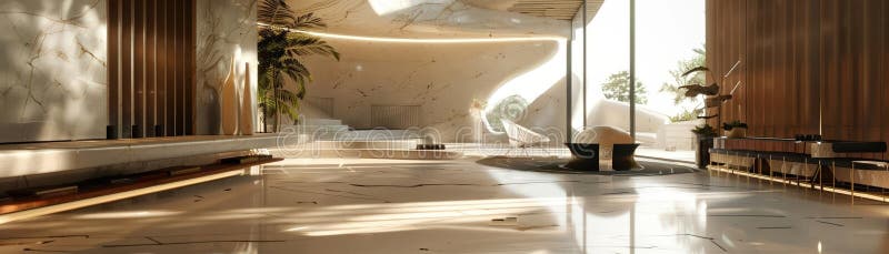 Design a Modern Hotel Lobby Interior with a Large Curved Marble Wall ...