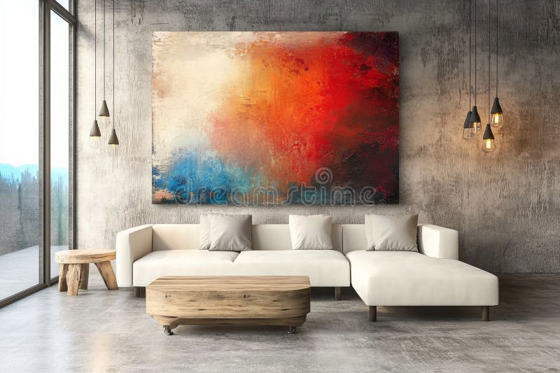 Design of a Modern Living Room with Concrete Wall, Corner Sofa, and ...