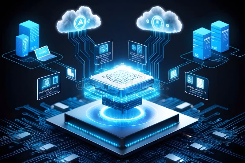 Design of Modern Micro Chips Working Stock Illustration - Illustration ...