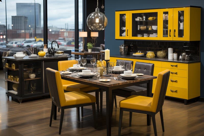 Design a Modern, Spacious Kitchen with a Yellow Color Scheme and Sleek ...