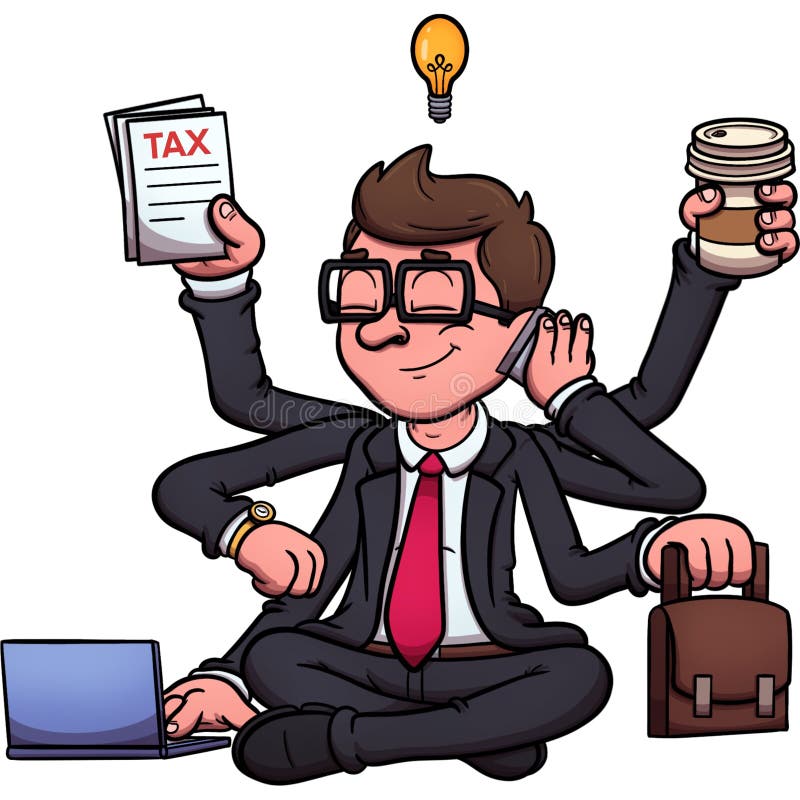 Cartoon Multitasking Man stock illustration. Illustration of employee ...