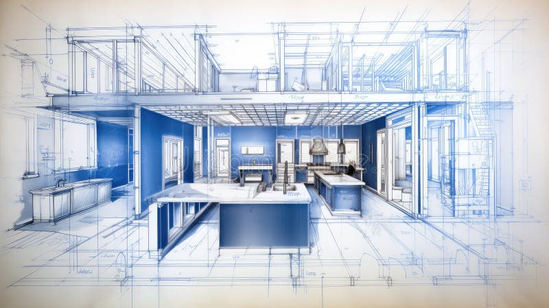 Design new home blue print stock illustration. Illustration of model ...
