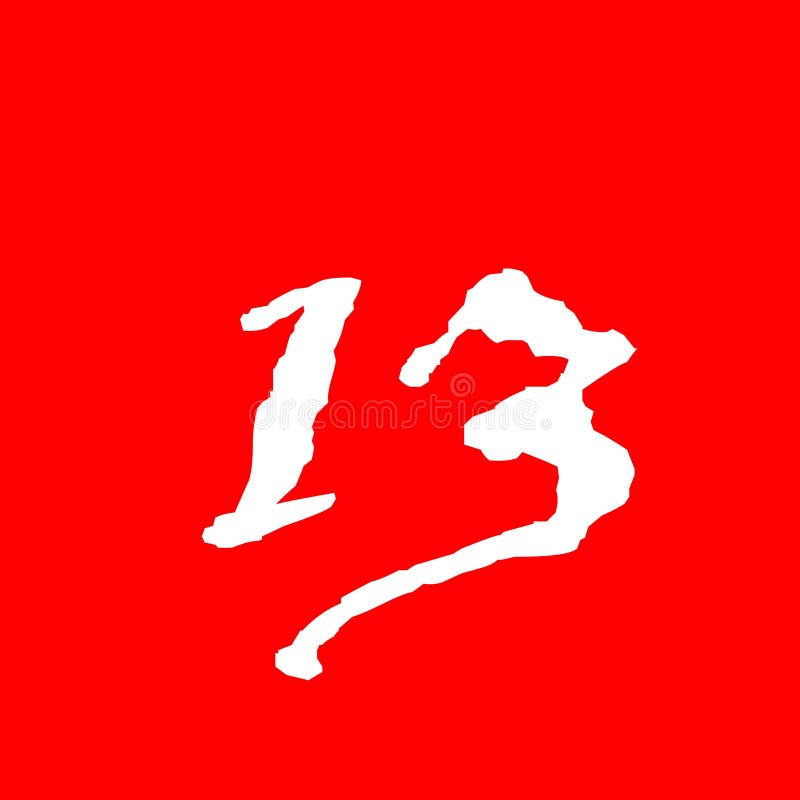 Design Number 13 in Red on a Black Square Background Stock Illustration ...