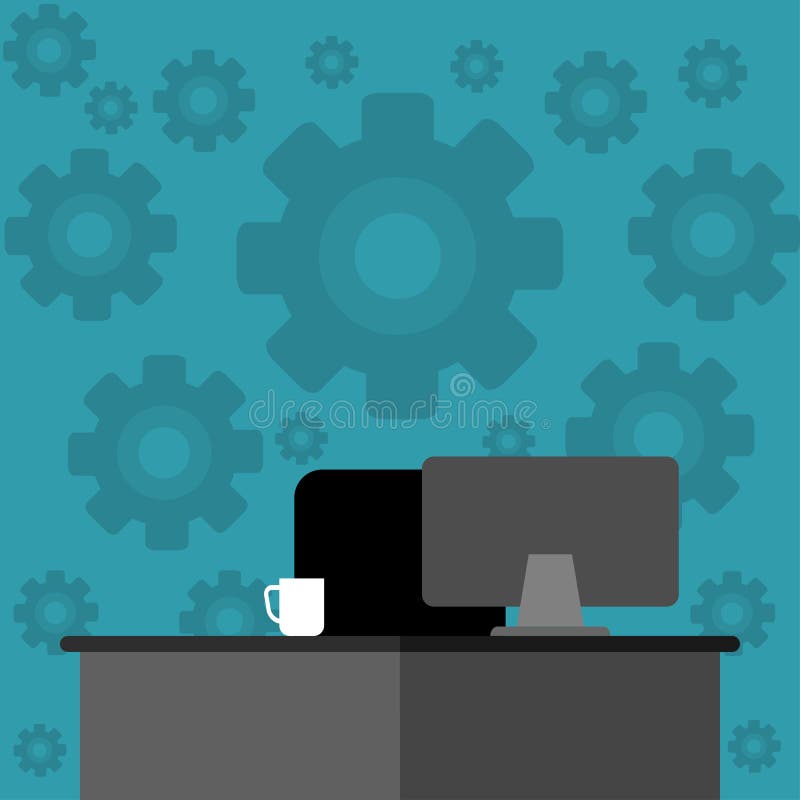 Design Office Designer Workplace on Blue Background with Gear Stock ...