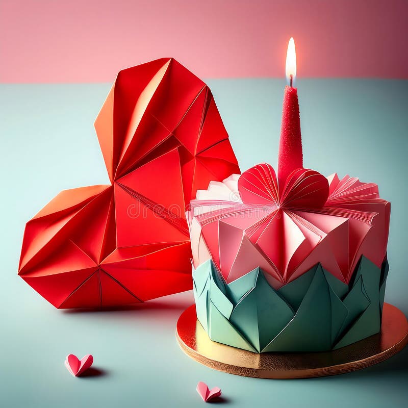 Design an Origami Heart and a Cake with Candles Stock Illustration ...
