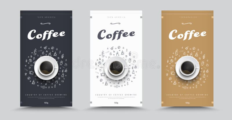 Design Packaging for Coffee with Drawings by Hand and a Cup of C Stock ...