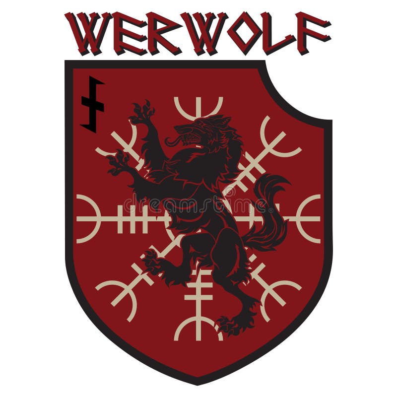 Design Patch. Heraldic Shield with a Werewolf, Helm of Awe and Rune ...