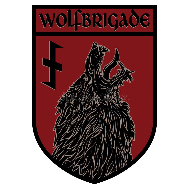 Design Patch. Heraldic Shield with a Werewolf, Helm of Awe and Rune ...