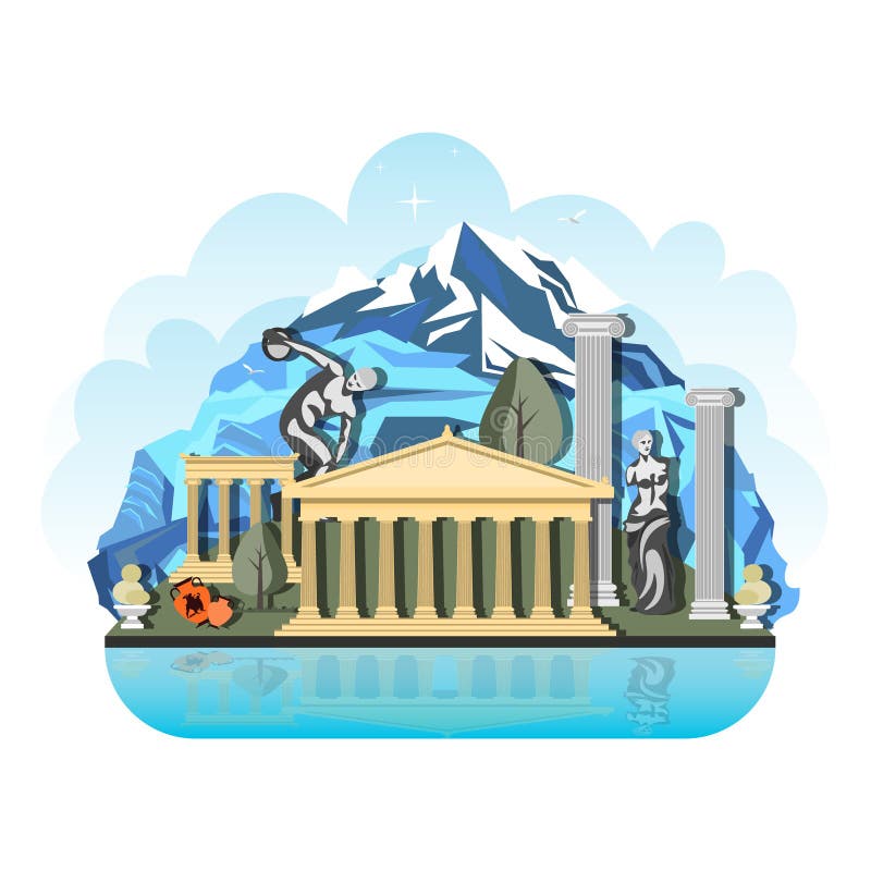 Acropolis Athens Greece Flat Vector Attraction Sight Landmark Stock ...