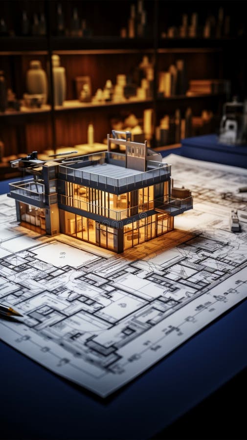 Design Plans Displayed Blueprint Rolls Neatly Arranged Atop Table ...