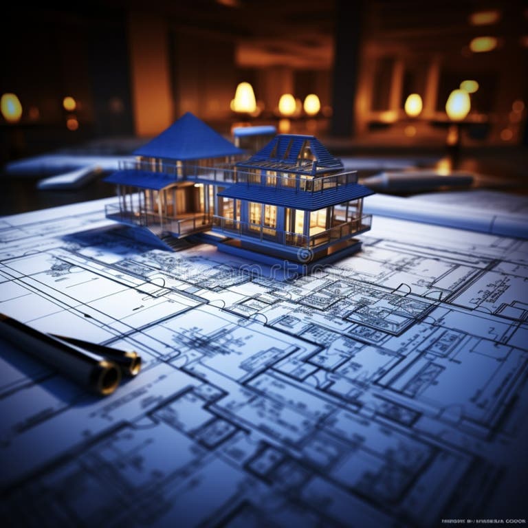 Design Plans Displayed Blueprint Rolls Neatly Arranged Atop Table ...