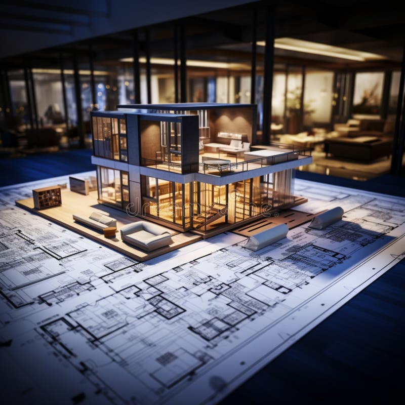 Design Plans Displayed Blueprint Rolls Neatly Arranged Atop Table ...