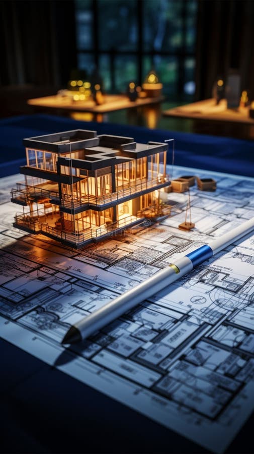 Design Plans Displayed Blueprint Rolls Neatly Arranged Atop Table ...