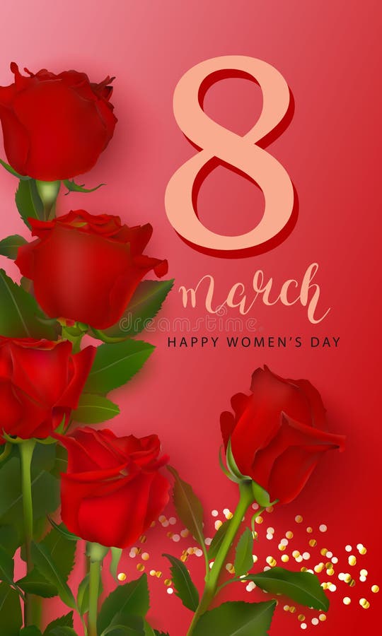 Design of a Postcard from March 8 with Red Roses.Vector Illustration ...