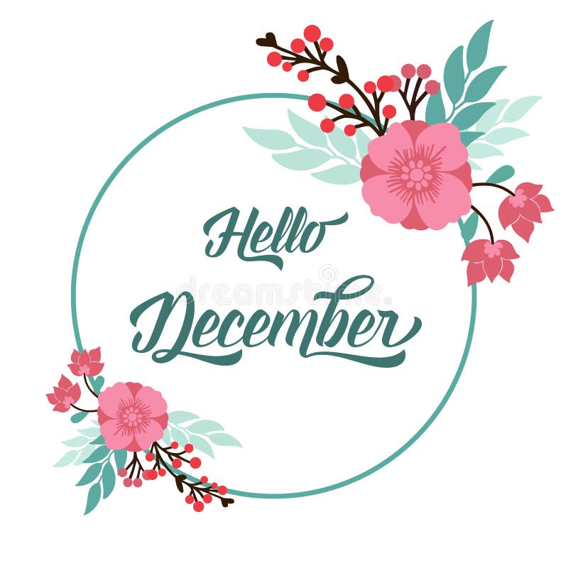 Design Poster Hello December, with Pattern of Pink Wreath Frame Bright ...