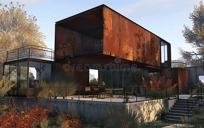 Design Principles of the Rust 2-Floor Modern House -Generative Ai Stock ...