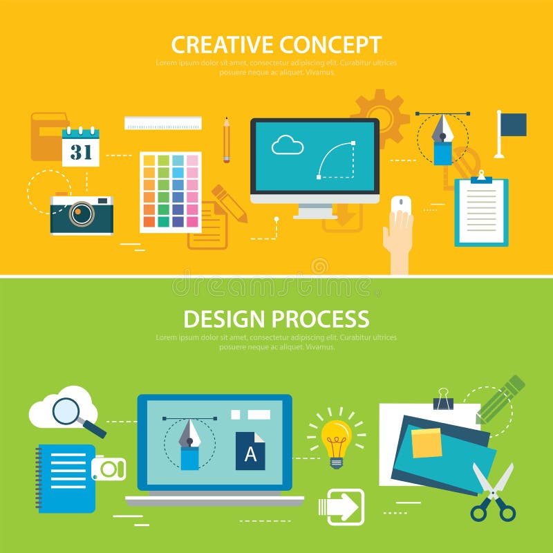 Design Process and Creative Concept Banner Flat Design Stock Vector ...