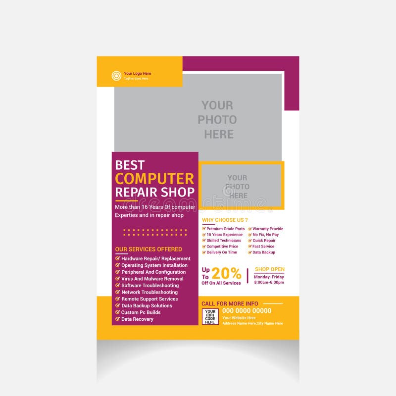 Professional Computer Repair Flyer Layout Stock Vector - Illustration ...