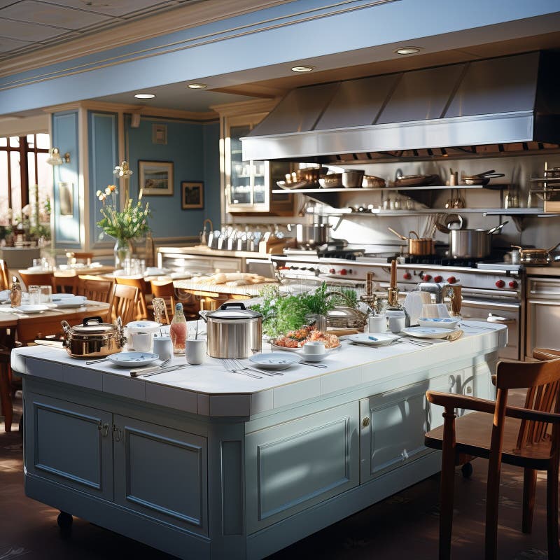 Design of a Professional Kitchen for a Restaurant or Cafe. Metal Table ...