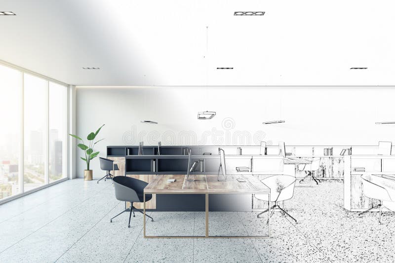 Open Plan Office Space View Stock Illustrations – 433 Open Plan Office ...
