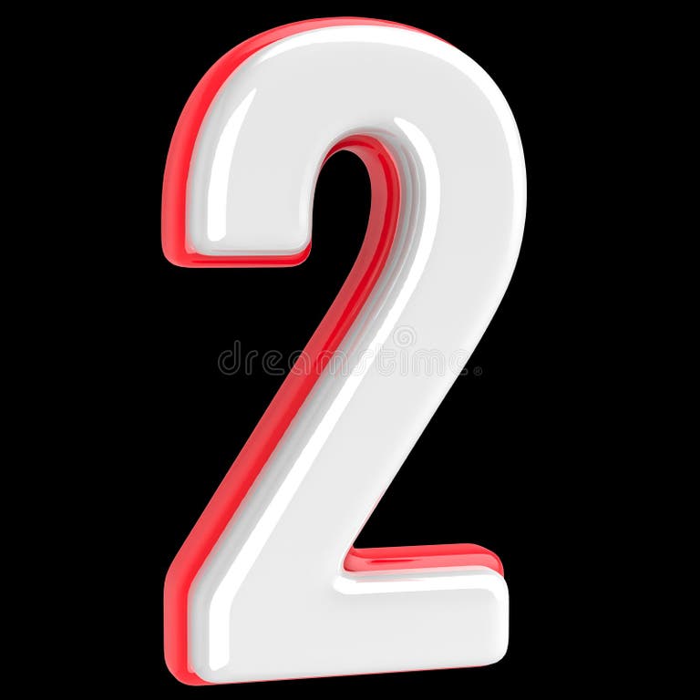 Red and White Number 2 3D Render with Black Background Stock ...