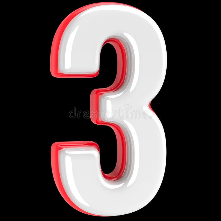 Red and White Number 3 3D Render with Black Background Stock ...