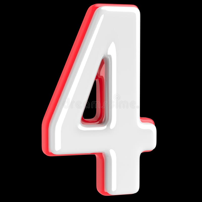 Red and White Number 4 3D Render with Black Background Stock ...