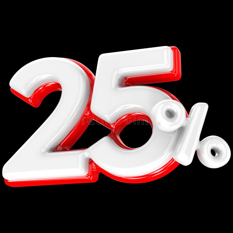 Red and White Number 25 Precent 3D Render with Black Background Stock Illustration ...