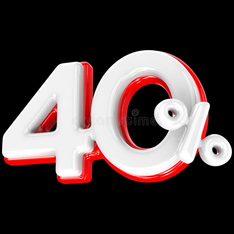 Red and White Number 40 Precent 3D Render with Black Background Stock ...