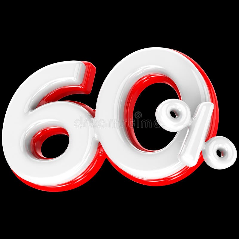 Red and White Number 60 Precent 3D Render with Black Background Stock ...