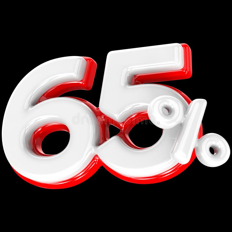 Red and White Number 65 Precent 3D Render with Black Background Stock ...