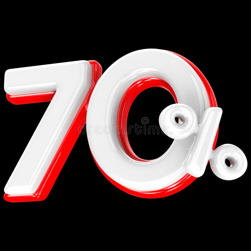 Red and White Number 70 Precent 3D Render with Black Background Stock ...