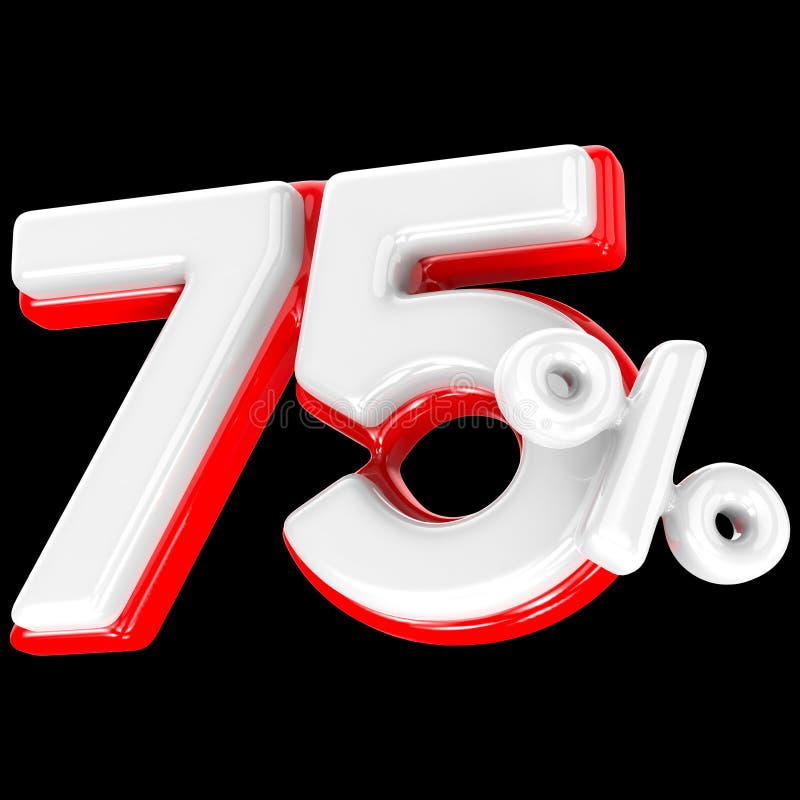 Red and White Number 75 Precent 3D Render with Black Background Stock ...