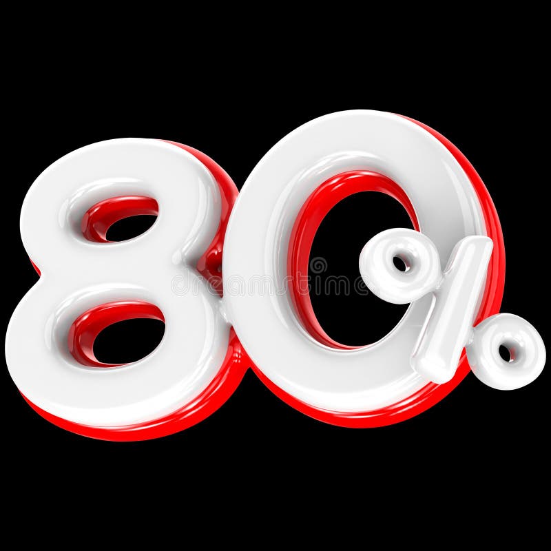 Red and White Number 80 Precent 3D Render with Black Background Stock ...