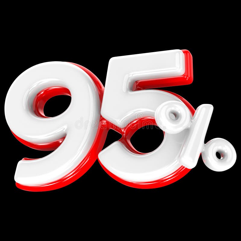 Red and White Number 95 Precent 3D Render with Black Background Stock ...