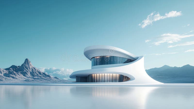 Design Render Featuring a Futuristic White Building with a Sunny Sky ...