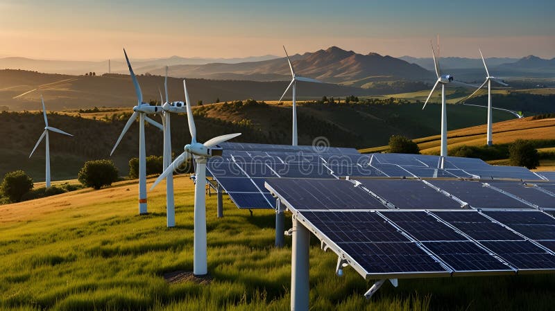 Design of Renewable Energy with Solar Panels and Wind Turbines Stock ...