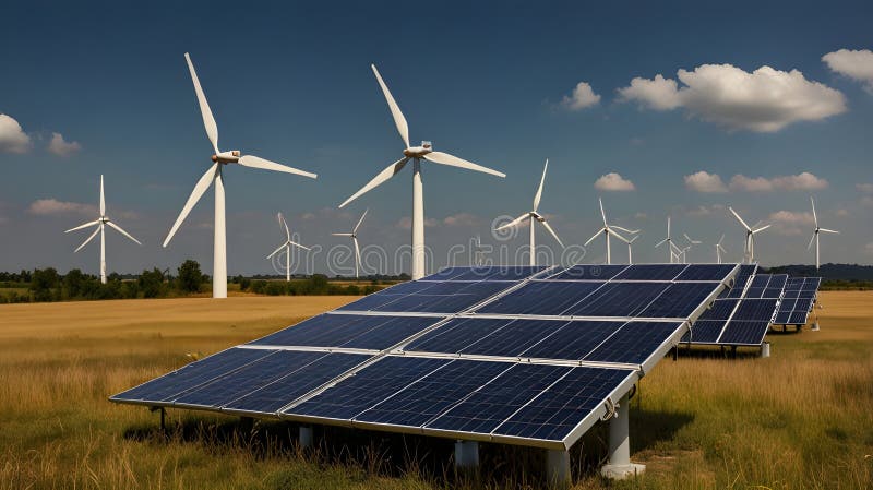 Design of Renewable Energy with Solar Panels and Wind Turbines Stock ...