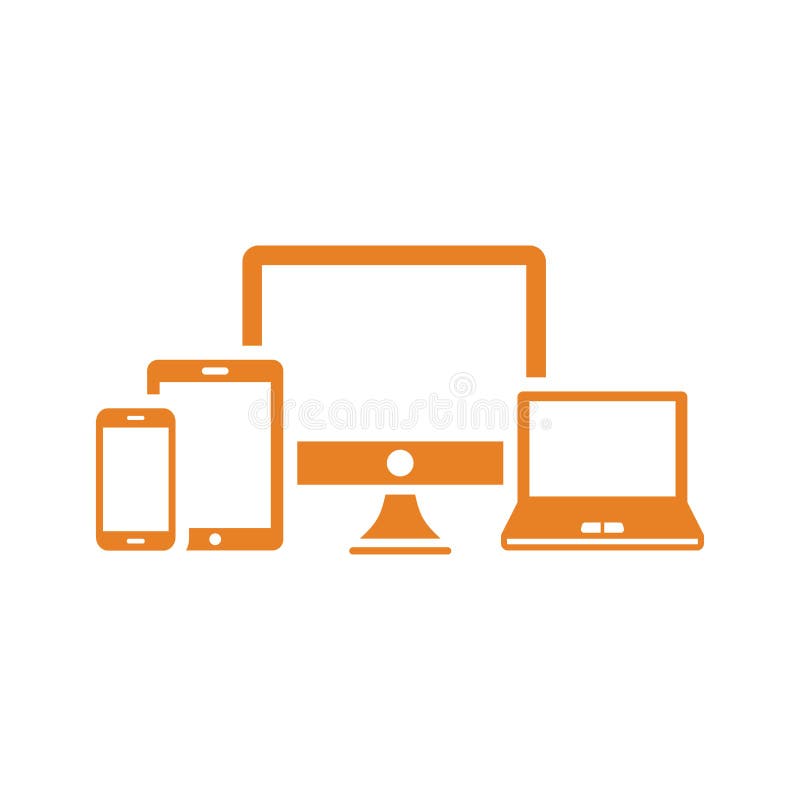 Design, Responsive, Mobile, Desktop Icon. Orange Vector Sketch Stock ...