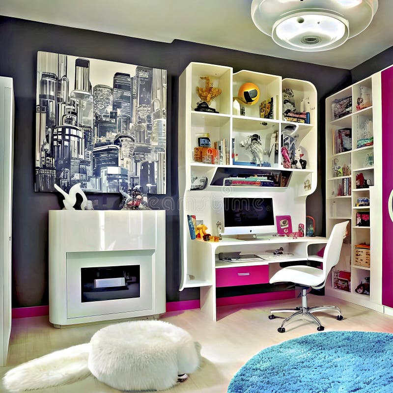 Design Room with Paintings, Shelves Full of Objects Stock Illustration ...