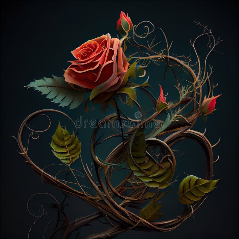 Generative AI: Design of Roses with Twisted Branches and Thorns in Dark ...