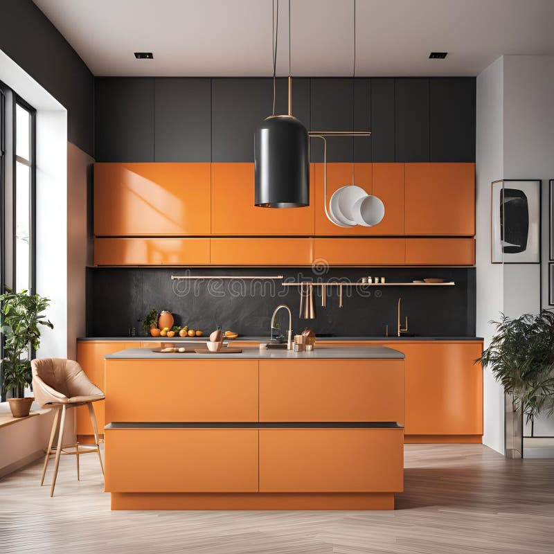 Orange kitchen stock illustration. Illustration of furniture - 330511513
