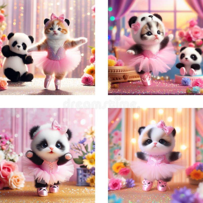 Cute pandas and cats stock illustration. Illustration of person - 335575597