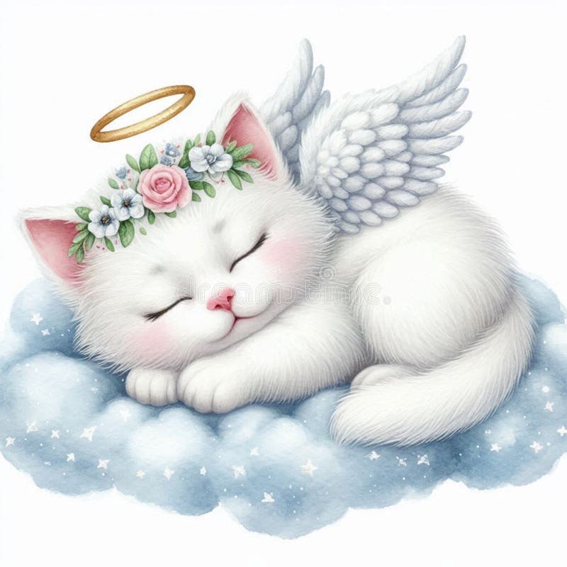 Cartoon Cat Angel Illustration Stock Illustration - Illustration of ...