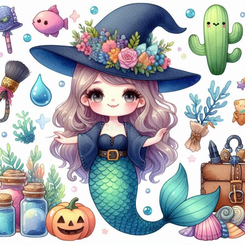 Mermaid witch stock image. Image of mermaid, cactus - 361570253