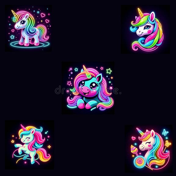 Unicorn neon colors stock illustration. Illustration of color - 369298769