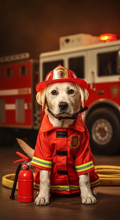 Dog fireman stock image. Image of costume, action, puppy - 371267419