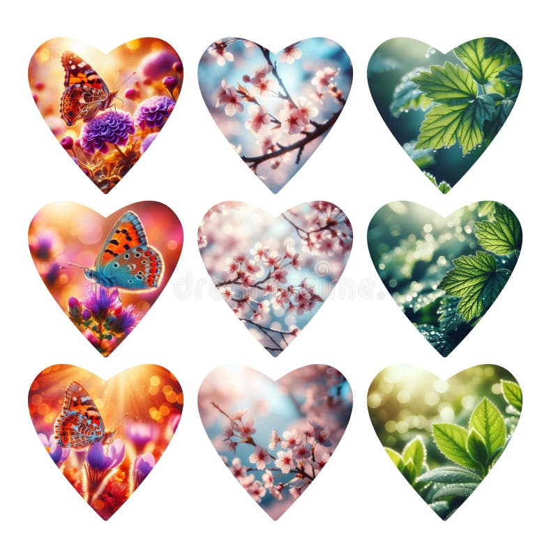 Spring hearts collection stock image. Image of flowers - 375623551